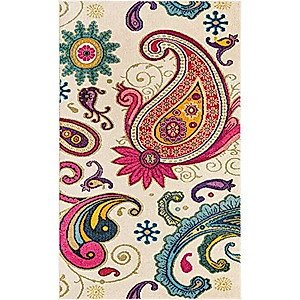 Unique Loom Estrella Collection Colorful, Paisley, Floral, Abstract, Modern Area Rug, 5 x 8 ft, Beige/Pink