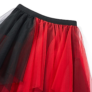 Awoscut Women Girl Mesh Tutu Midi Skirts Elastic High Waist Irregular Ruffles Multi-Layered Tulle Tutu Swing Skirts (03 Red, M)