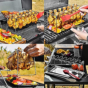 ENINFUT Chicken Leg Wing Grill Rack, 14 Slots BBQ Chicken Drumsticks Stainless Steel Roaster Stand for Smoker or Oven, with Silicone Mitts, Brush, Clip and Drip Pan, Collapsible Dishwasher Safe