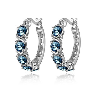 Sterling Silver London Blue Topaz S Design Round Hoop Earrings for Women