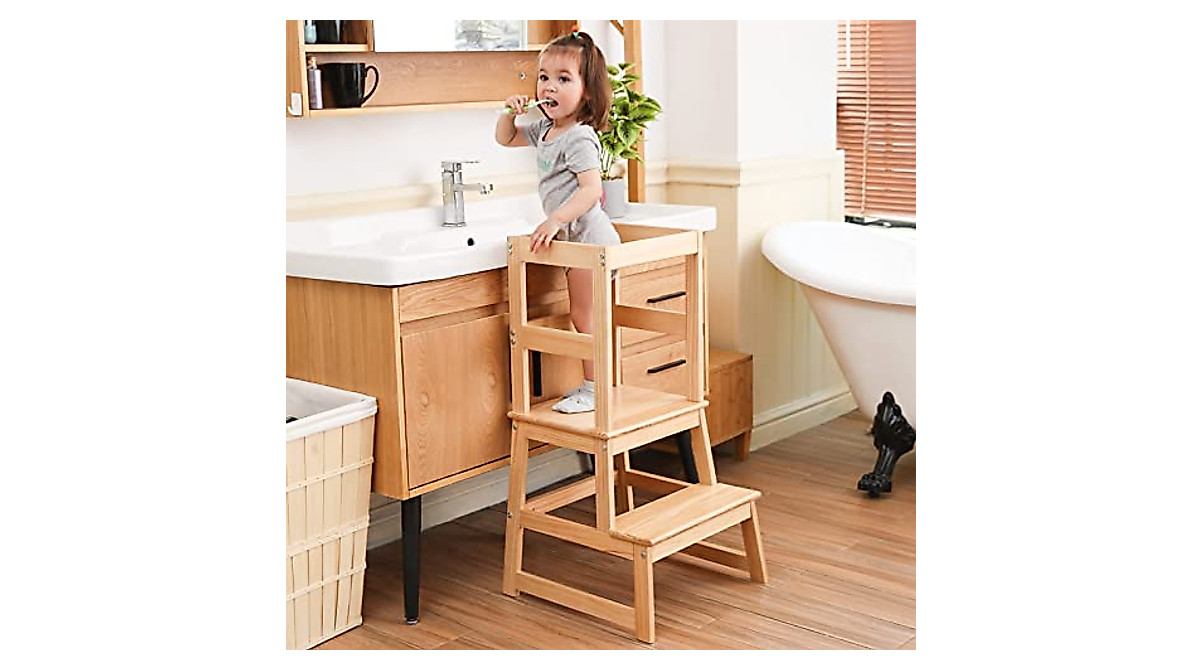 Kids Kitchen Step Stool for Toddlers | Safe & Solid Wood Design