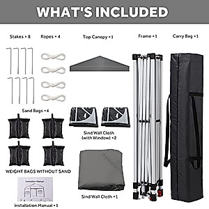 10x10 Pop Up Canopy with Sidewalls, Ez Up Canopy, Portable Instant Canopy, Outdoor Canopy Event Tent, Waterproof Vendor Canopy, Tents for Parties, Wedding, Camping,Grey