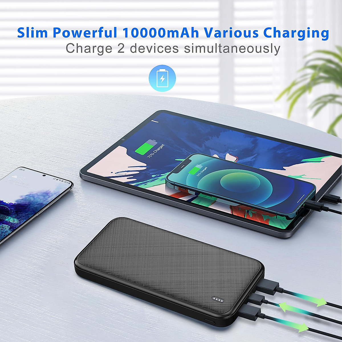 Fast Charging Power Bank 10000mAh, 5V 2.1A Small Portable Charger, USB C Mini Slim Battery Pack Powerbank for iPhone 15 14 13 12 Pro Max, Samsung Galaxy S23 S22 S21, Heated Vest / Jacket / Scarf, etc
