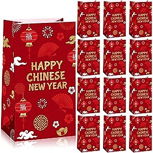 28 Pack 2023 Chinese New Year Party Supplies Lunar New Year Party Present Bags Spring Festival Red Paper Treat Goodie Candy Favor Bags for Year of The Rabbit New Year Party Decorations