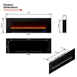 e-Flame USA Livingston 60-inch Wall Mount LED 3-D Electric Fireplace Stove with Timer and Remote - 3-D Log and Fire Effect