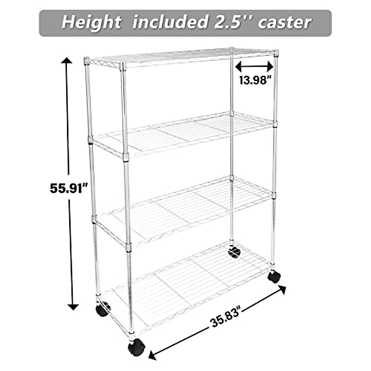 HealSmart Heavy Duty Storage Shelving Unit, 1-Tier Shelf,Chrome,24.02" D x 13.78" W x 21.97" H inch