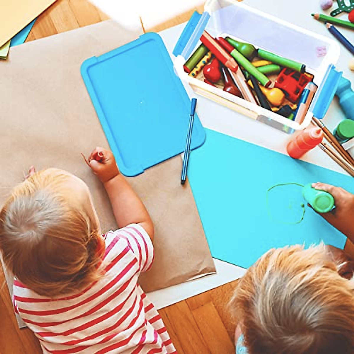 Storage Bins,4 Pack Small Storage Bins Stackable Plastic Cubby Containers with Lids Storage Cubbies Plastic Storage Containers for Classroom Book Bin Toy Organizers for Classroom Book Bin Toy Organizers (Mixed Color)