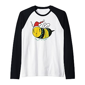 Funny Christmas Lighting Bee Christmas Stocking Stuffer Raglan Baseball Tee