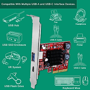 PCIE to USB 3.1 GEN2 10Gbps Card for Windows 7, 8.1, 10, 11 (32/64) and MAC OS 10.9,10.10,10.12,10.13,10.14,10.15 PCs, Built in Smart Power Control Technology, 1X USB-C and 1XUSB-A (PCE-U31AC)