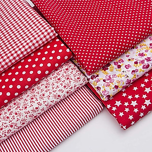 7Pcs 20" x 20" Cotton Fabric DIY Making Supplies Quilting Patchwork Fabric Fat Quarter Bundles DIY for Quilting Patchwork Cushions (Red, 20" x 20")