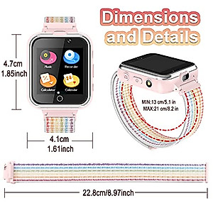 PTHTECHUS Kids Game Smart Watch for Boys and Girls,Smartwatch with 24 Puzzle Games Nylon Strap Dual Cameras Touch Screen Music Player Pedometer Multi-Function for 4-12 Years Children Gifts-Pink