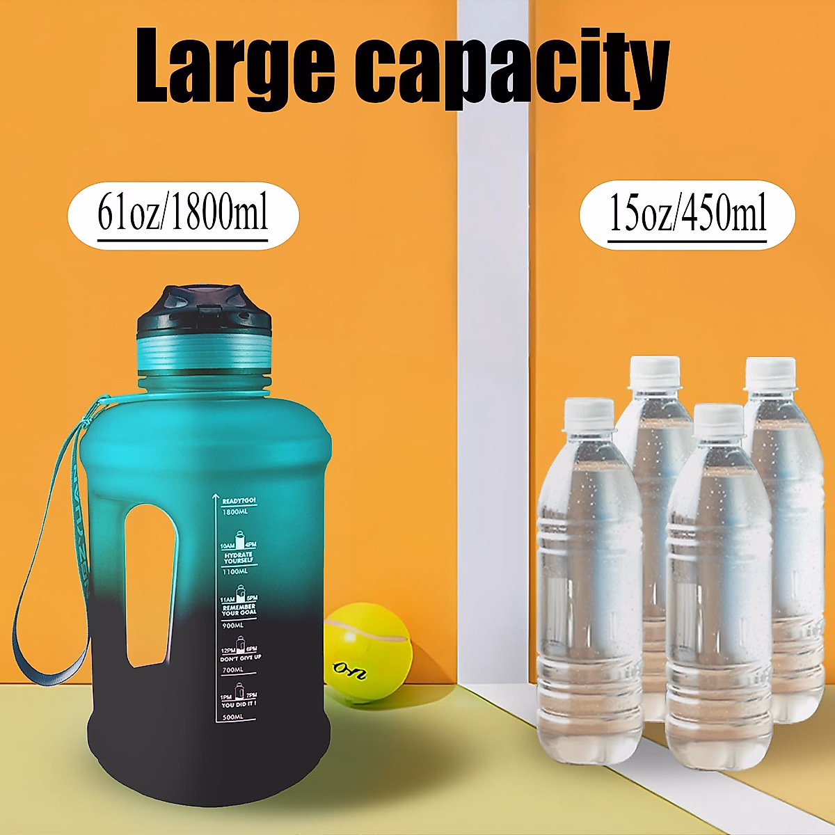 POPOACTI Sports Water Bottle, 63 Oz/1800mL, Leak Proof BPA Free Travel Outdoor For Men Women (Gradient_Cyan)