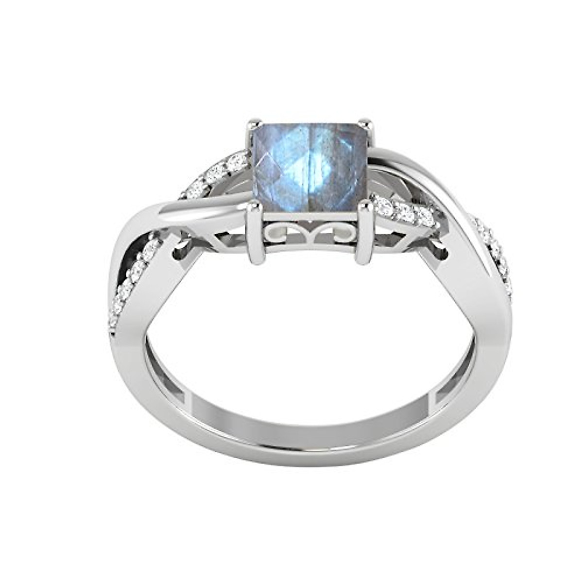 Shine Jewel Princess Cut Labradorite Gemstone 925 Sterling Silver Twisted Infinity Wedding Ring (5.5)