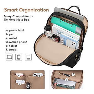 FULL DESIGN Travel Laptop Backpack for Women, 14 inch Water Resistant Computer Backpack, Fashion Daypack Shoulder Bag for Work School (Black)