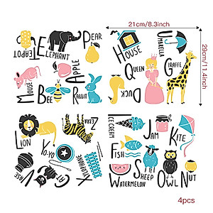 Creative English Alphabet Wall Decals ABC Letter Fruit Animal Stickers Cartoon Children Wall Decals Learning Education Decoration for Kids Nursery Bedroom
