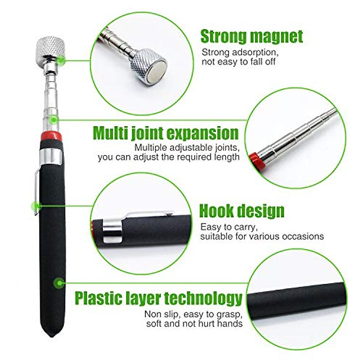 Telescopic Magnet, Magnetic Pick Up Tool 4 Pack, Magnetic Retrieval Tool, Magnet Stick (1.5LB 3LB 10LB 15LB) by QPEY