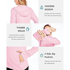 KEFITEVD Womens Sun Shirts Long Sleeve SPF 50+ Sun Protection Jacket UV Protection Hiking Jackets Hooded Long Sleeve Cooling Shirt with Pockets Light Pink