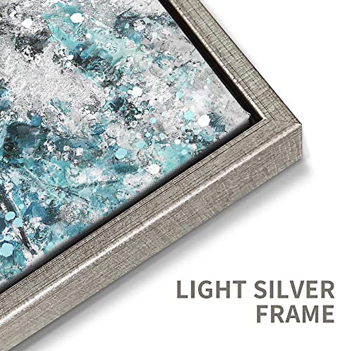 Abstract Landscape Canvas Wall Art: Blue Tree Blooming Pictures Large Nature Maple Oil Painting Print Framed Glitter Silver Foil Contemporary Hand Painted Artwork for Modern Living Room Bedroom Bathroom