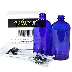 Vivaplex, 2, Large, 16 oz, Empty, Cobalt Blue Glass Bottles with Black Lotion Pumps