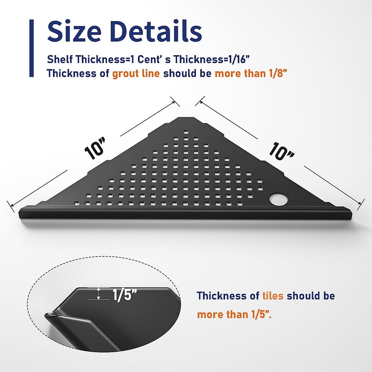 Bernkot 10'' Corner Shower Shelf w/Soap Holder, 304 Stainless Steel Grout in Shelf for Bathroom, Recessed Shelf Rack for Tiled Wall, No Drilling Needed (Black)