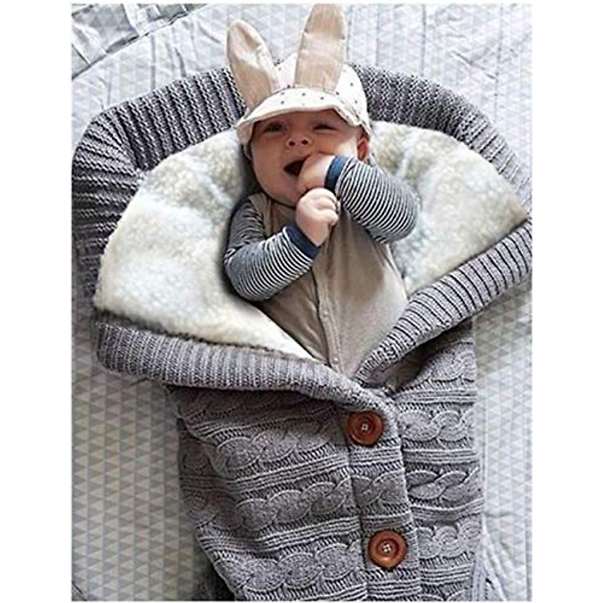 XMWEALTHY Unisex Infant Swaddle Blankets Soft Thick Fleece Knit Baby Girls Boys Stroller Wraps Baby Accessory Grey