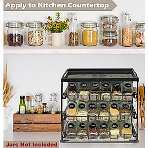 Artibear Spice Rack Organizer with Mesh Drawer for Kitchen Cabinet, 3-Tier Seasoning Storage Holder for Pantry Countertop, Matte Black (Jars Not Included)