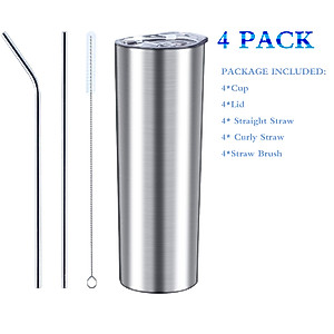 Wzaytia 20 Oz Skinny Tumbler Set, Skinny Stainless Steel Tumbler Set with Lids, Insulated Skinny Slim Water Tumbler for Diy, Silver