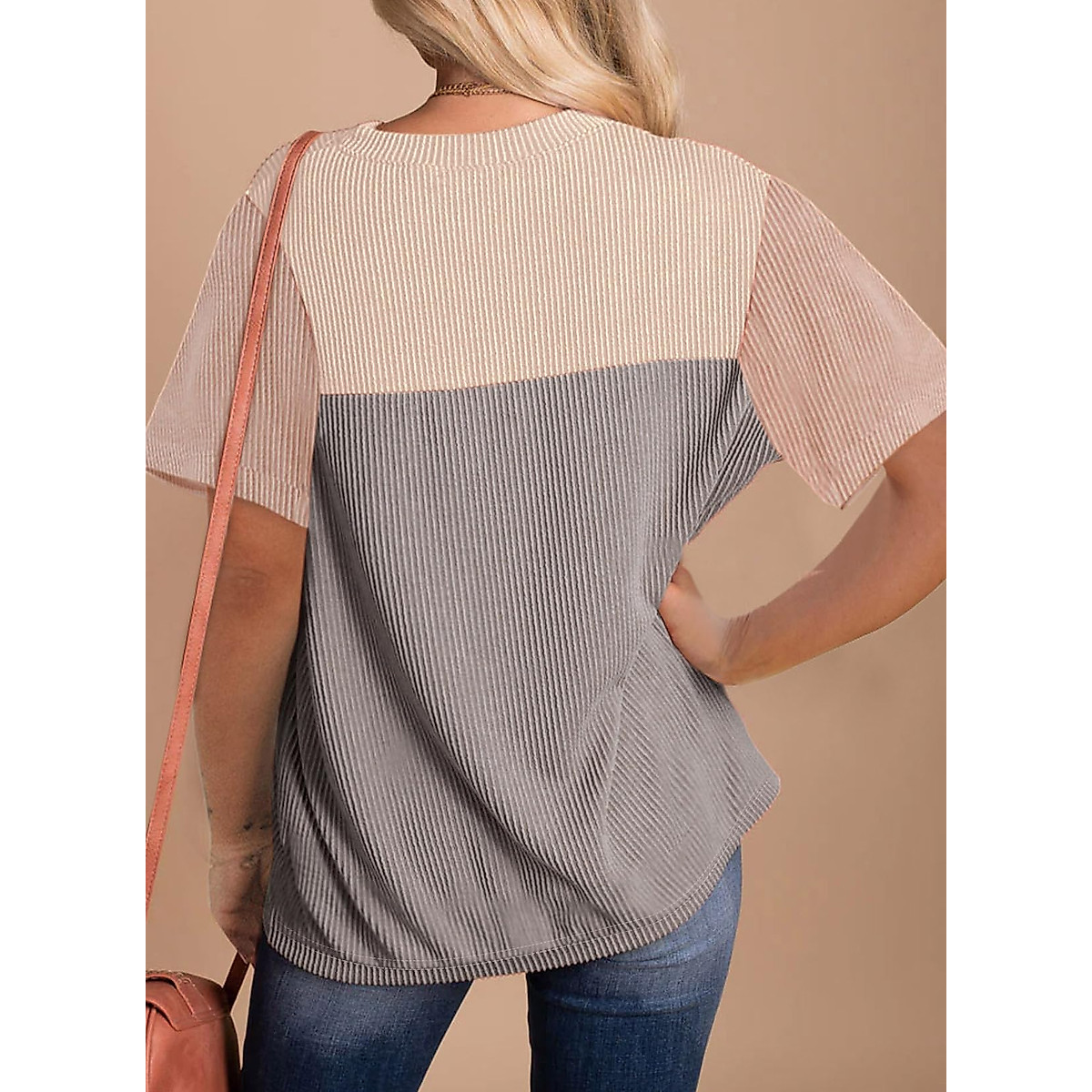 Dokotoo Womens Tops Color Block Short Tee Shirts Cute Going Out Shirt Summer Knit Top Cruise Outfits Casual Striped Tunics Blouses Spring Tops for Women 2025 Gray X-Large