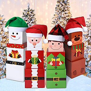 16 Pieces Christmas Stacking Boxes with Hats in 4 Designs Stackable Snowman Gift Box Tower Xmas Nesting Boxes Decorative Christmas Stacking Gift Boxes for Gift Wrapping Party Favors to Make A Snowman