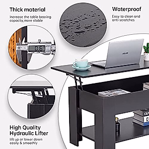 FDW Lift Top Coffee Table with Hidden Compartment and Storage Shelf Wooden Lift Tabletop for Home Living Room Reception Room Office (Black)