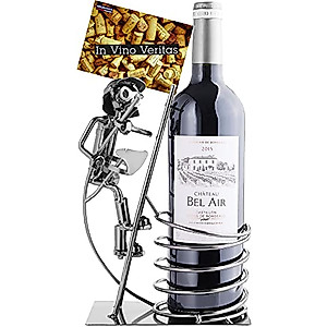 BRUBAKER Wine Bottle Holder 'Fire Fighter' - Table Top Metal Sculpture - with Greeting Card