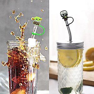 Straw Covers Cap for 7-8mm Straws - 8 Pcs Yo-da Straw Tip Covers Compatible with Stanley 40 OZ 30 OZ Tumbler Cups, Reusable Silicone Straw Topper, Baby Y-oda Drinking Straw Plugs for Kids Party Favor