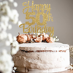 Happy 50th Birthday Cake Topper - 50th Anniversary Cake Topper，happy 50th Birthday Cake Topper，50 Cake Topper Gold，50th Birthday Cake Topper，50th Anniversary Cake Topper Gold Party Decorations