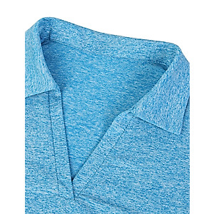 Viracy Golf Shirts for Women, Collared Polo Shirt Short Sleeve V Neck Yoga Running Tops Irregular Hem Moisture Wicking Tennis Apparel,Blue-XL