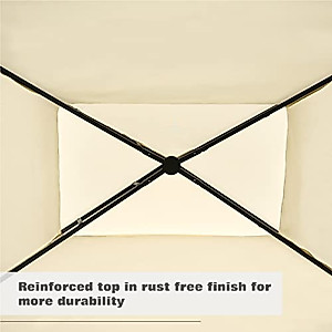 Morhome 12ft.lx4.3ft.w Iron Double Tiered Backyard Patio BBQ Grill Gazebo with Bar Counters Beige Modern Contemporary Polyester