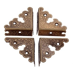 dophee 4Pcs Decorative Corner Protectors, Retro Style Edge Safety Guards Covers for Picture Frame Album Jewelry Box Gift Box Wooden Case Chest Tables Cabinet Furniture, 1.34"x1.34"-Antique Bronze