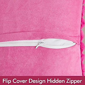 MIULEE Hot Pink Throw Pillow Covers 18x18 Inch Set of 2 Fuzzy Striped Soft Pillowcase with Velvet Back Faux Rabbit Fur Cushion Covers Decorative Home Decor for Couch Sofa Bedroom Livingroom