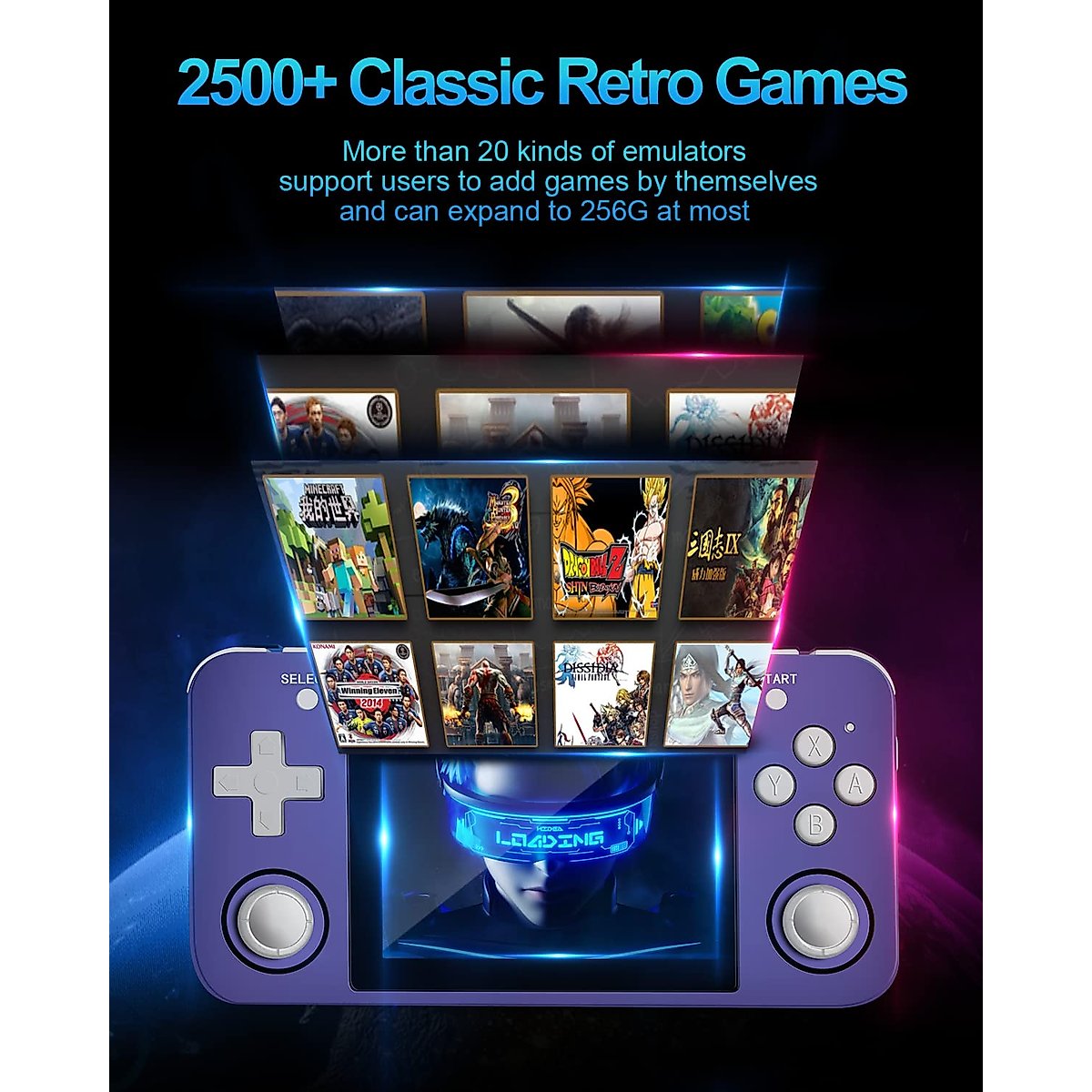 RG351P Handheld Game Console, Retro Game Console Open Linux System 3.5 Inch IPS Screen, Portable Game Console with 64G TF Card and 2500+ Video Game Classic Games 3500mAh Battery (Purple)