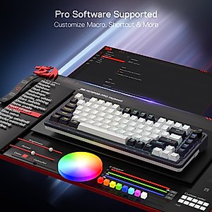 Redragon K673 PRO 75% Wireless Gasket RGB Gaming Keyboard, 3-Modes 81 Keys Compact Mechanical Keyboard Hot-Swap Socket, Dedicated Knob Control and Sound Absorbing Pads, Linear Red Switch