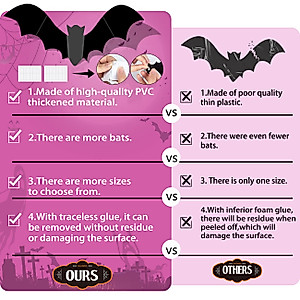 Pink Bats for Wall Halloween 3D Bats Blush and Black DIY Wall Decal Bathroom Indoor Cute Halloween Party Decorations, Pastel Halloween, PVC Wall Bat Stickers for Home (48pcs)