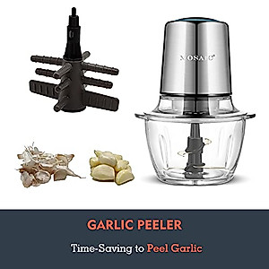 Electric Food Processor,Food Chopper with Garlic Peeler and Titanium Coating Blades, 5 Cup Glass Bowl for Vegetables Fruit Salad Onion Garlic Meat Ice Chopper