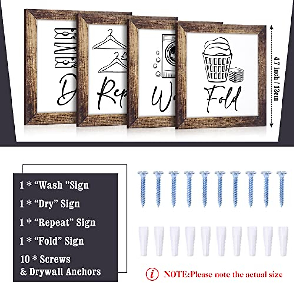 Yerliker Set of 5 Laundry Room Decor Farmhouse Laundry Room Wooden Sign Wash Fold Dry Repeat Signs Rustic Laundry Wall Art Prints Laundry Room Sign Decor for Home, Unframed