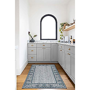 RUGGABLE Zinnia Washable Rug - Perfect Boho Area Rug for Living Room Bedroom Kitchen - Pet & Child Friendly - Stain & Water Resistant - Blue 3'x5' (Standard Pad)