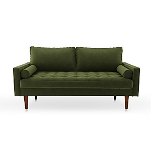 Meeyar 70" Velvet Loveseat Sofa, Couch for Small Apartment, Mid-Century Modern Loveseat Sofas Couches for Living Room Bedroom, Solid Wood Legs, Square Arms(Olive Green, 70")