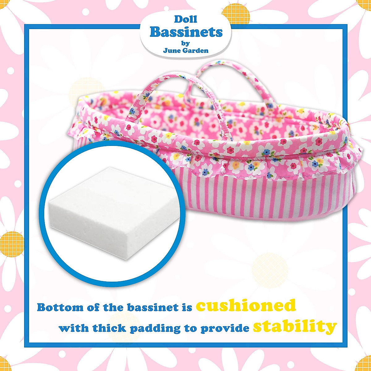 June Garden Cozy Dream Doll Bassinet - Baby Doll Portable Carrier - Fits for American Girl Dolls up to 14" - Soft Pillow & Safety Buckle Included