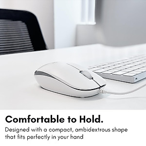 Macally USB Wired Mouse for Mac and Windows - Simple 3 Button Corded Computer Mouse Wired, Scroll Wheel Layout with Long Wire Cord - Plug and Play USB Mouse Wired for Laptop, PC Desktop, Notebook