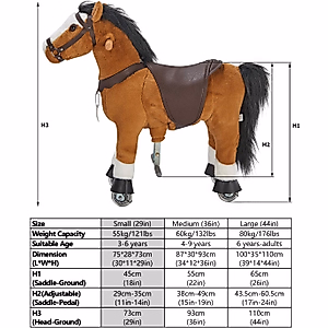 UFREE Ride on Horse, Horse Ride on Toy, Mechanical Horse, Plush Animal, Black Mane and Tail, Age 3-6