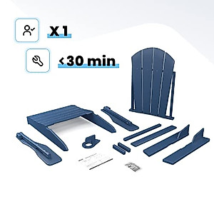 Sleek Space Adirondack Folding Chair for Garden, Patio or Deck - Arm Rests and Cup Holder - Lightweight, Weatherproof - Stylish, Durable Outdoor Furniture for Fire Pit, Beach, Poolside, Porch (Navy)