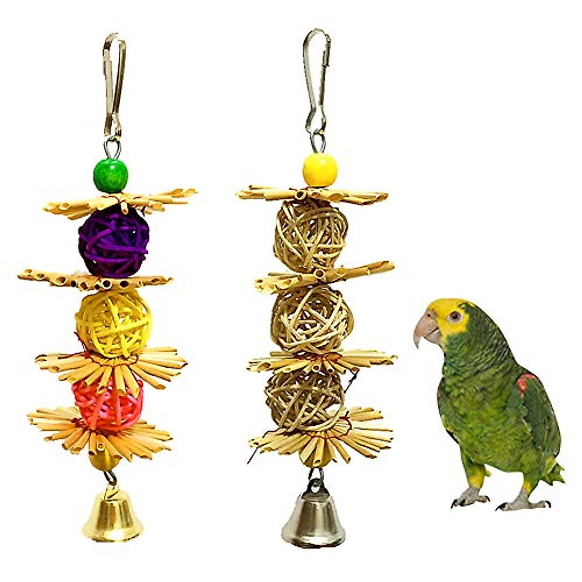 N/ hfjeigbeujfg Bird Toy,Parrot Cage Chewing Toys Pet Bird Parrot Rattan Ball Bell Swing Hanging Climbing Cage Decor Bite Chew Toy - Multicolor
