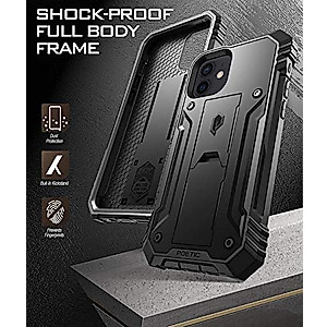 Poetic Revolution for iPhone 12 / iPhone 12 Pro Case 6.1 inch (2020 Release), Full-Body Rugged Dual-Layer Shockproof Protective Cover with Kickstand and Built-in-Screen Protector, Black